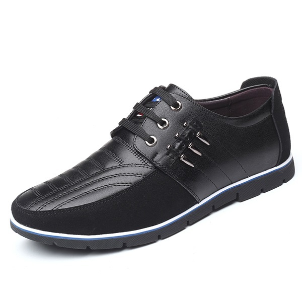 Men Genuine Leather Non Slip Splicing Soft Sole Casual Driving Shoes