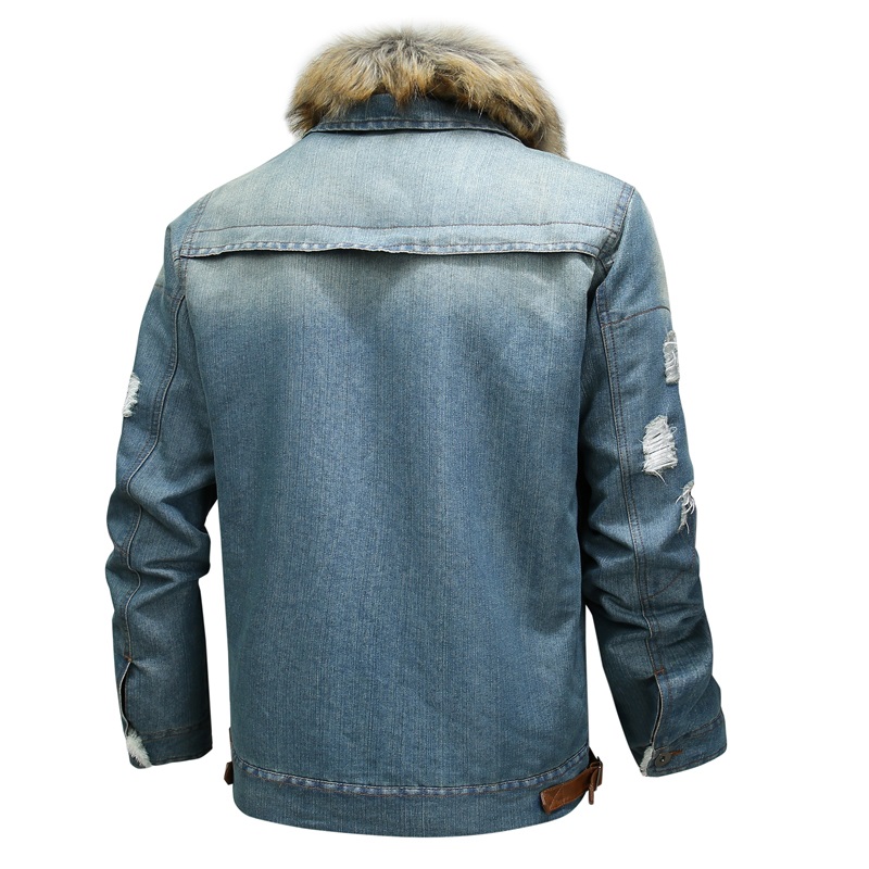 Men's Sherpa-line Fur Collar Denim Blazers Jacket | Calceus