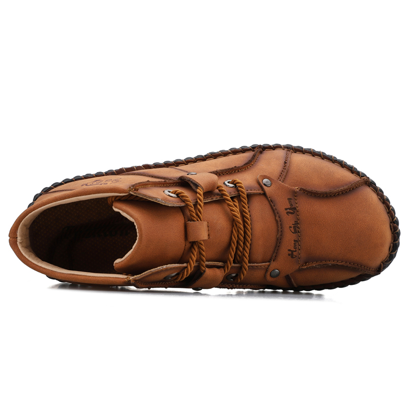 Men's Outdoor Hand-stitched Leather Lace Up Hiking Ankle Boots | Calceus